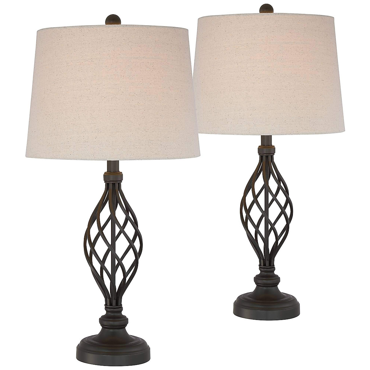 Franklin Iron Works Annie Modern Industrial Table Lamps 28" Tall Set of 2 with Dimmers Bronze Iron Cream Tapered Drum Shade for Bedroom Living Room House Home Bedside Nightstand Office Entryway