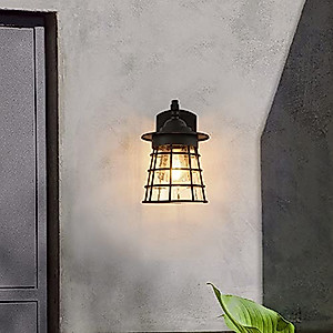OUUED Quality Wall Lamps Rustic Outdoor Wall Lantern Light Seed Glass Shade Waterproof Exterior Wall Mounted Sconce Lighting Fixtures Black Finish E27 Socket for Home Patio Garden Garage Lamp