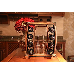 Decorative Wooden 8 Bottle Rustic Wine Rack with Glasses Holder