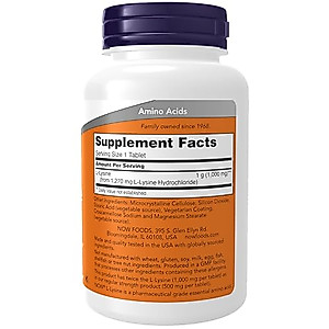 NOW Supplements, (L-Lysine Hydrochloride) 1,000 mg, Double Strength, Amino Acid, 100 Tablets