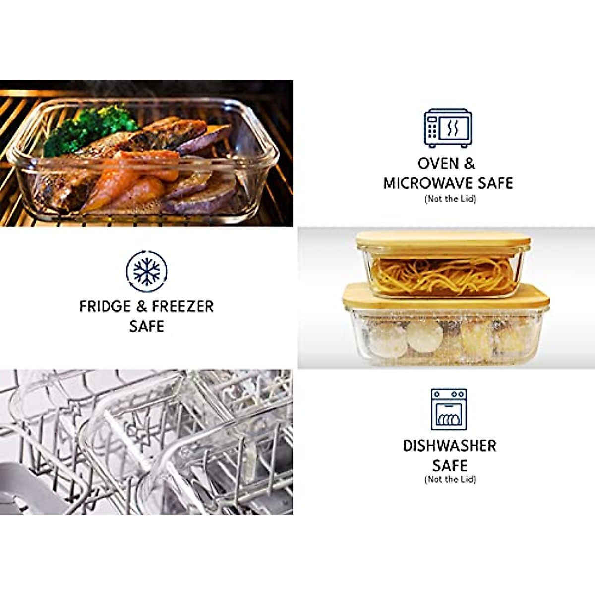 DE Plastic-Free Glass Food Storage Containers with Eco-Friendly Bamboo Wooden Lids, Set of 4 Pantry Organization Ideal for Flour, Sugar, Coffee, Teabags, Pasta, Candy, Snack and Various Dried Foods