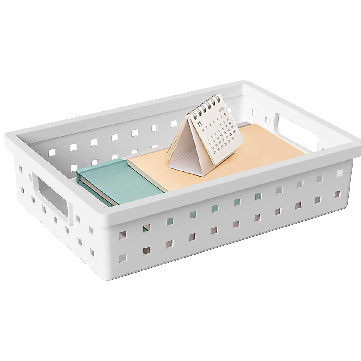 carrotez Small Plastic Storage Tray Basket, Small Items Storage Organizer for Vanity, Office, Bathroom, Bedroom, Dress Room, Kitchen, Drawers - White