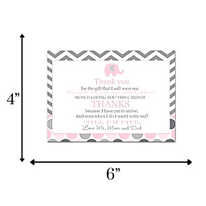 Paper Clever Party Pink Elephant Baby Shower Thank You Postcards (15 Pack) Girls Notecards Only - Eco-friendly – Postal Note with Message from Newborn – Cute Princess Jungle – Printed Size 4x6