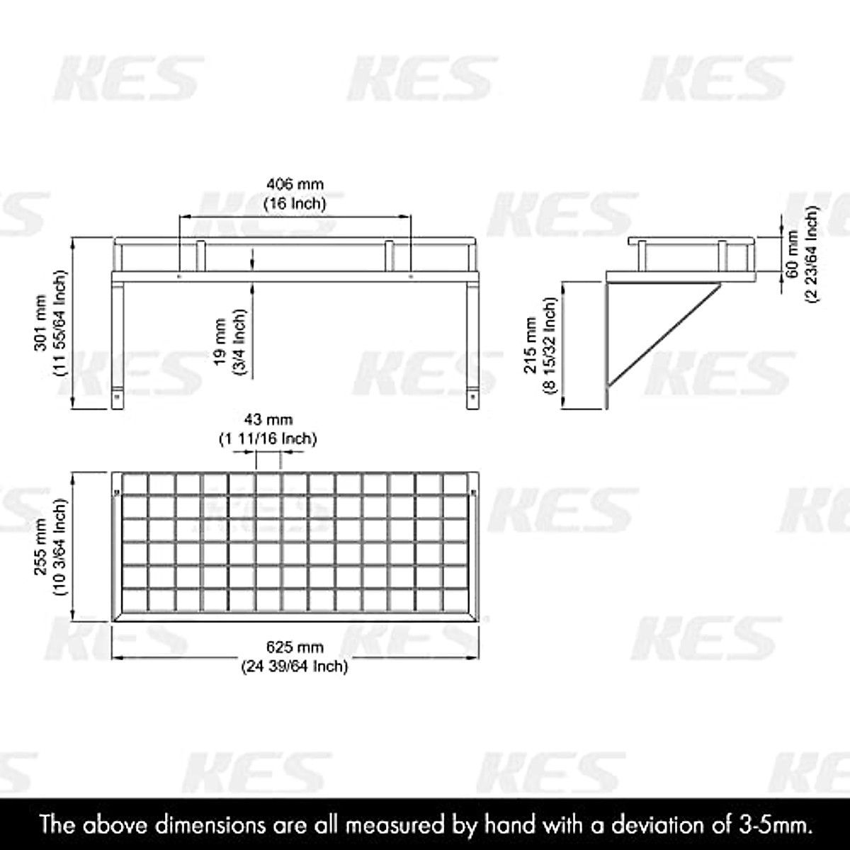 KES Kitchen Pot Pan Rack 24 Inch Hanging Storage Organizer Wall Shelf With Hooks Wall Mounted Matte Black, KUR215S60-BK