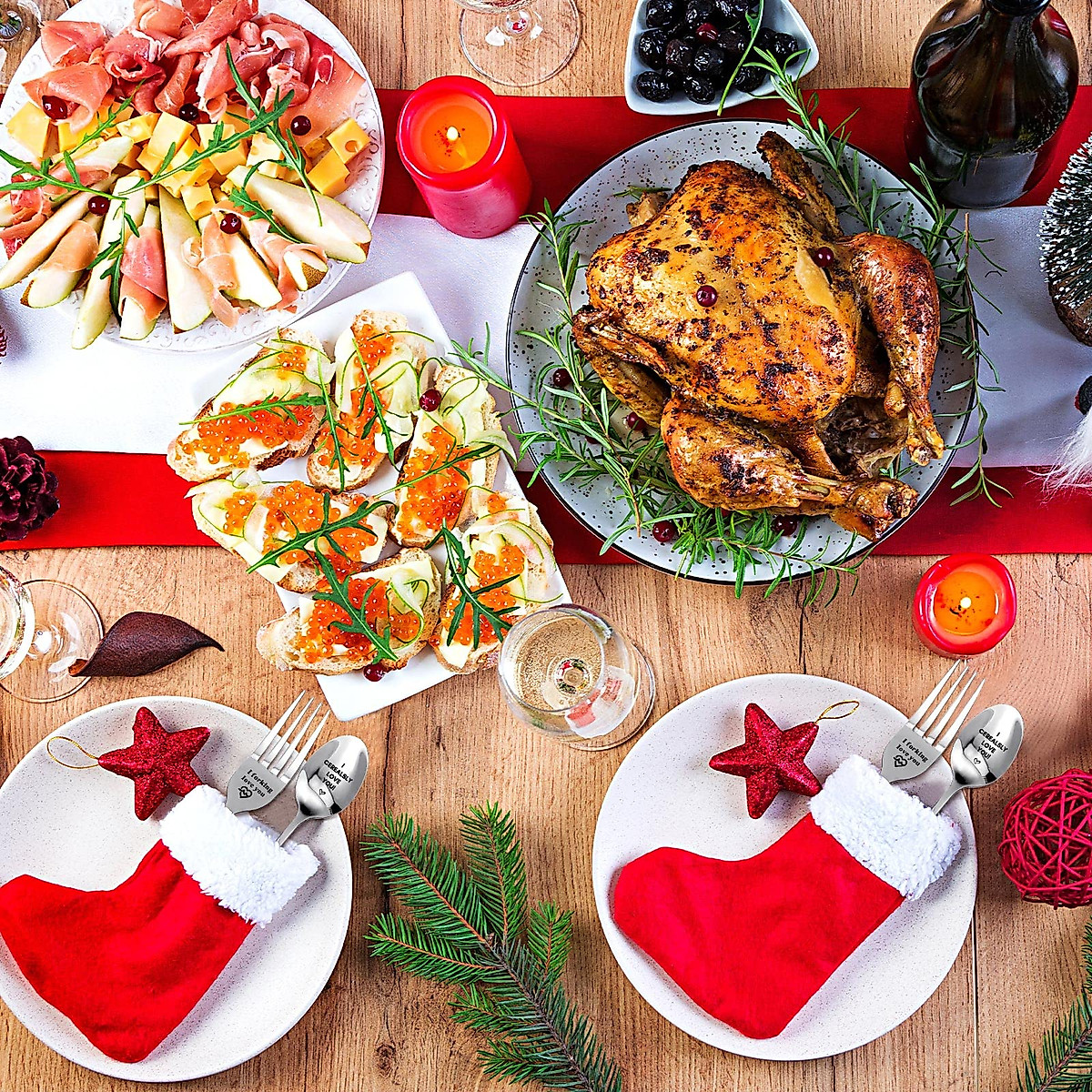 2 Pcs I Love You Engraved Spoon and Fork Set Valentine's Gifts for Boyfriend Girlfriend Couples I Love You Funny Fork Stainless Steel I Cerealsly Love You Cereal Spoon in Gift Box