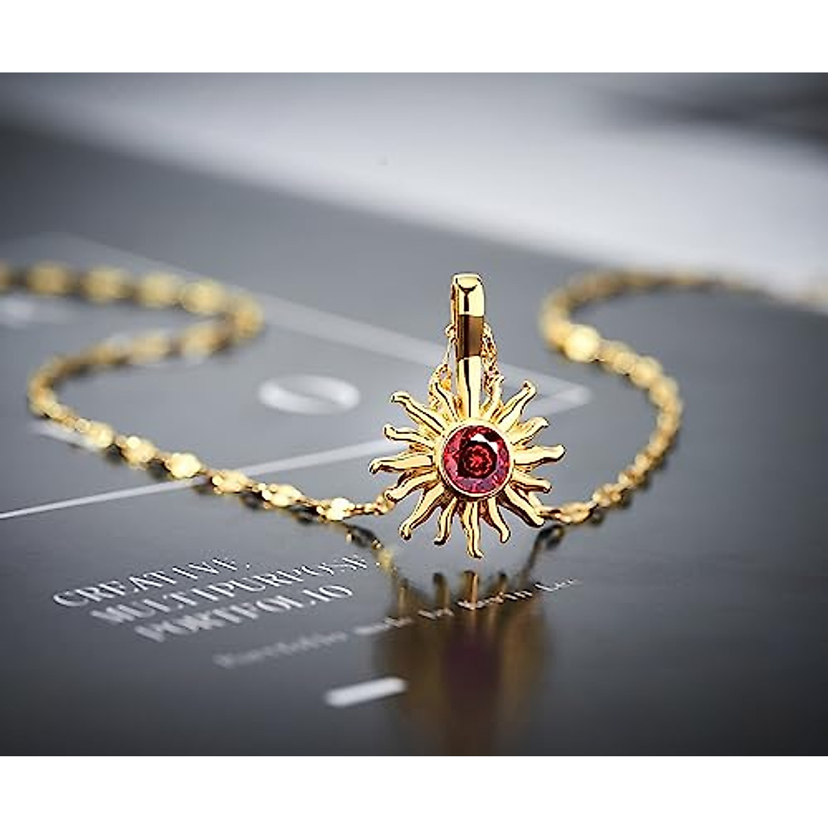 Ankiyabe 14 K Gold Plated Sun Necklace with Cubic Zirconia Birthstone for Best Friend Sunshine Pendant for Bestie BFF Gift (July)