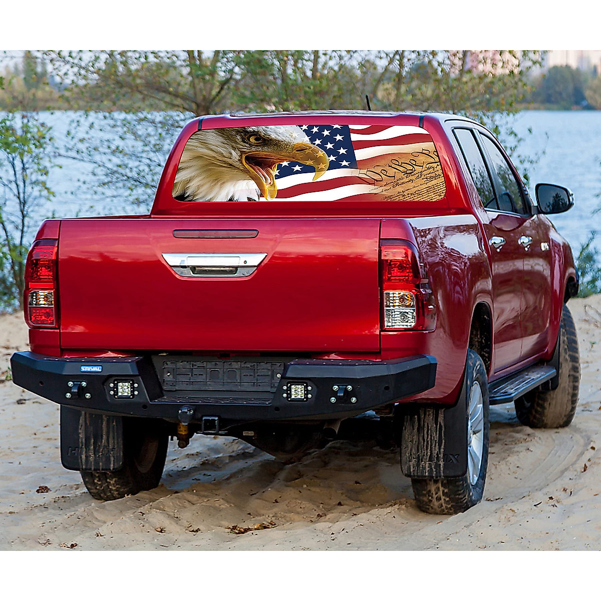 OEME Rear Window Decals for Trucks ,Truck Decals for Men , Patriotic Decoration Vinyl Sticker , American Flag Decal Large Size 66 in x 20 in