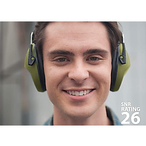 Earmuff hearing protection with low profile passive folding design 26dB NRR and reduces up to 125dB , Army Green