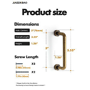 JIASENBAO 2 Pack Antique Brass Cabinet Bar Pulls 3" Hole Center Classic Vintage Retro Drawer Handles Kitchen Cupboard Bathroom Dresser Cabinet Hardware