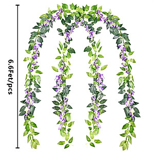 Sunm Boutique 4Pcs 6.6FT Artificial Flowers Silk Wisteria Garland Artificial Wisteria Vine Rattan Silk Hanging Flower Purple Wisteria Vine Flower for Home Garden Ceremony Wedding Arch Floral Decor