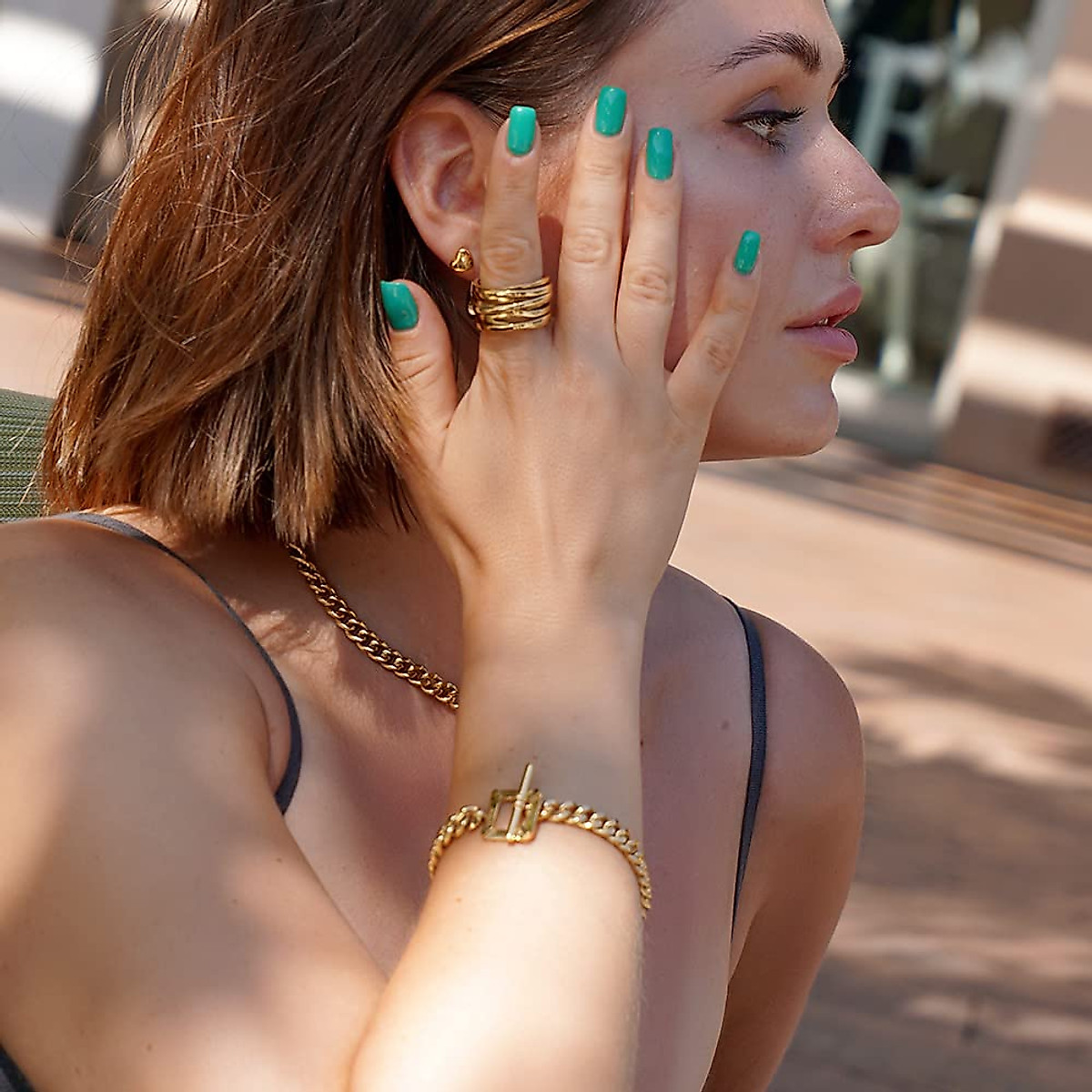 CIUNOFOR Square Toggle Clasp Chain Bracelet Chunky Miami Cuban Link for Women 18K Gold filled Stainless Steel Vintage Curb Chain Adult Jewelry