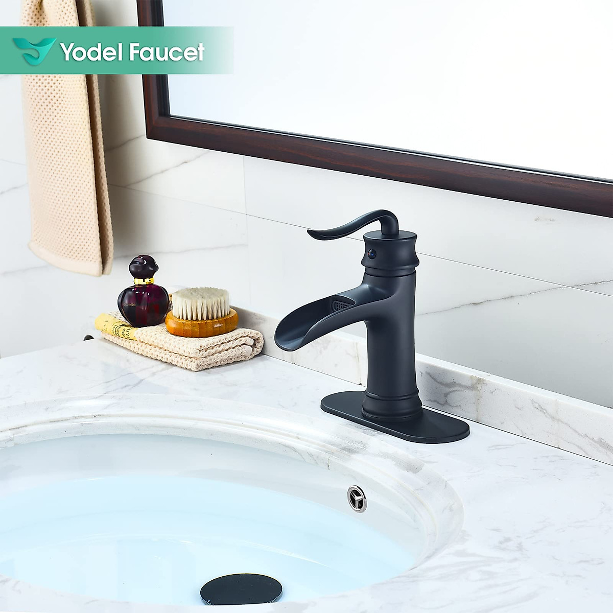 Yodel Faucet Matte Black Bathroom Sink Pop up Drain Stopper with Overflow for Vessel Lavatory Vanity Sink, Included Built-In Anti-Clogging Strainer Basket Hair Catcher