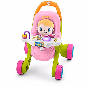 Fisher-Price Laugh & Learn Stroll & Learn Walker Gift Set, Musical Baby Walking Toy and Soft Doll for Infants Ages 9 Months and Older