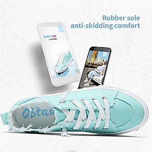 Obtaom Women's Play Fashion Sneaker Comfortable Canvas Slip on Shoes washed Canvas Flats（Light Green，US11）