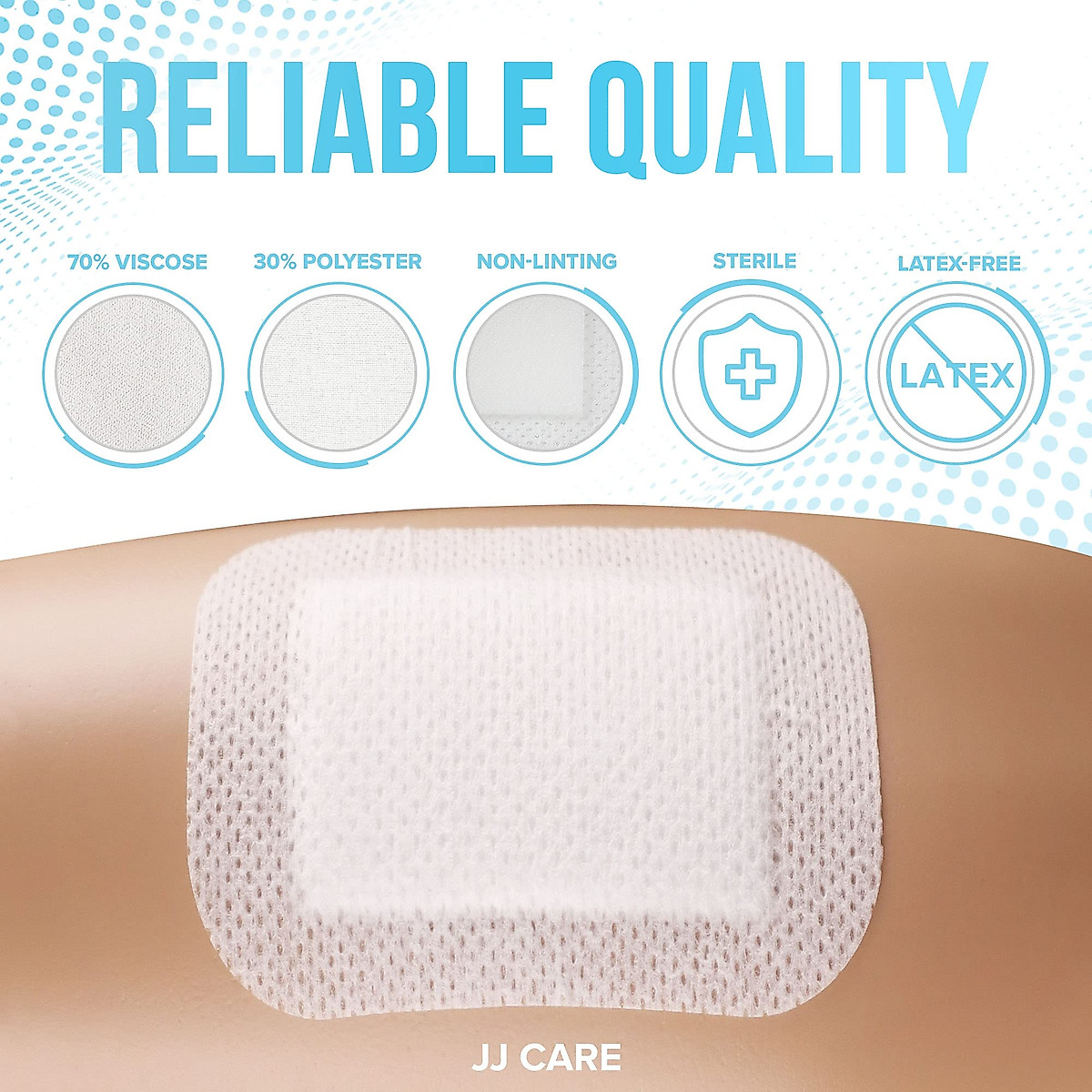 JJ CARE Adhesive Island Dressing [Pack of 25], 6x6 Sterile Bordered Gauze Dressing, Breathable Island Wound Dressing Individually Wrapped with Highly Absorbent Non-Stick Center Pad