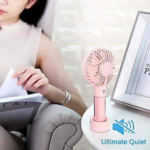 SmartDevil Handheld Fan, Mini Personal Fan with 1200mAh Rechargeable Battery, 3 Speeds Adjustable, Portable Desk Fan with Base, Colorful Handheld Fan For Home, Travel, Office, Camping, Pink