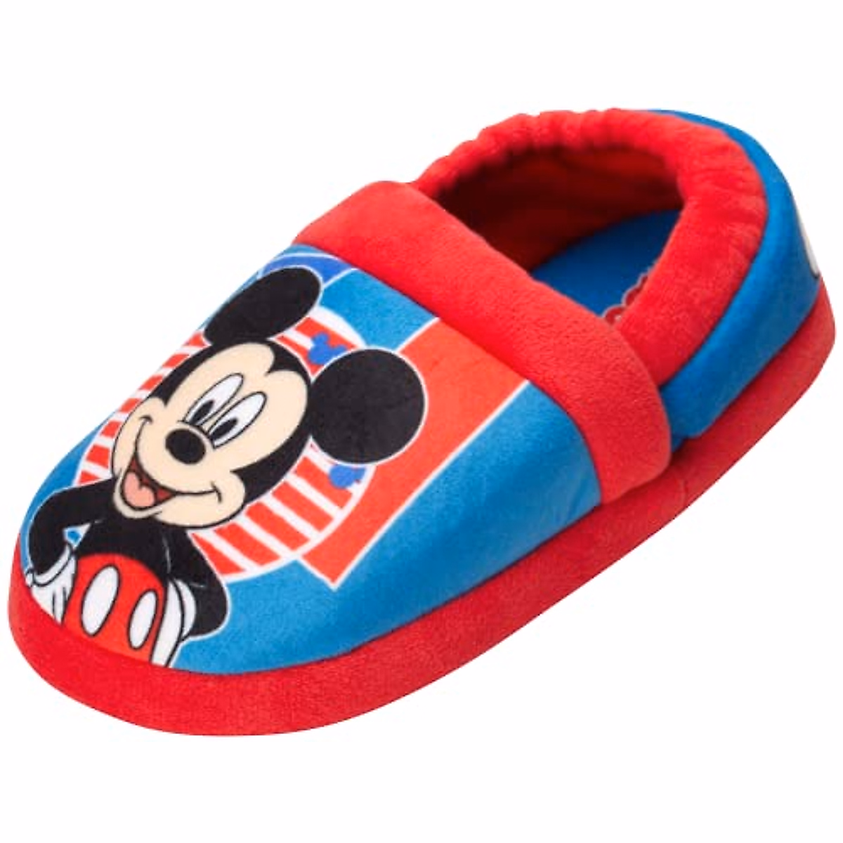 Disney Boys’ Mickey Mouse Slippers – Cozy Plush Fuzzy Slippers: Non-Slip, Non-Skid Slippers for Boys (Toddler/Little Kid), Size 11-12, Blue Red Mickey