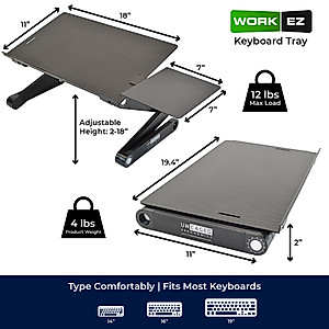 WorkEZ Keyboard and Mouse Tray ergonomic on-desk riser stand adjustable height angle negative tilt Raise computer keyboards to Standing Height sit stand-up standing accessories lift black