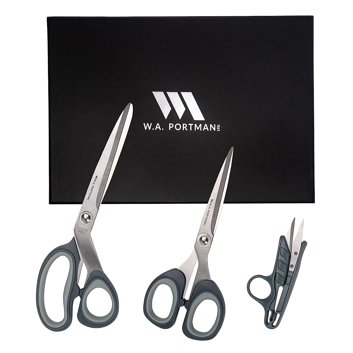 WA Portman 3 pc Fabric Scissor Set - 3 Pack Sewing Scissors for Fabric Cutting - 1 Pair Large Fabric Scissors - 1 Pair Medium Fabric Shears - 1 Pair Thread Scissors Thread Snips - Tailor Scissors