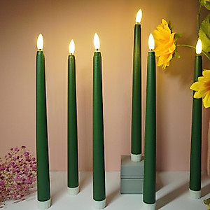 Ni-JASW Green Flameless Taper Candles with Remote, Flickering Battery Powered LED Candlesticks Set of 4