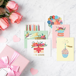 Sweetzer & Orange Gold Foil Bulk Birthday Cards Assortment – 48pc Bulk Happy Birthday Card with Envelopes Box Set – Assorted Blank Birthday Cards for Women, Men, and Kids in a Boxed Card Pack