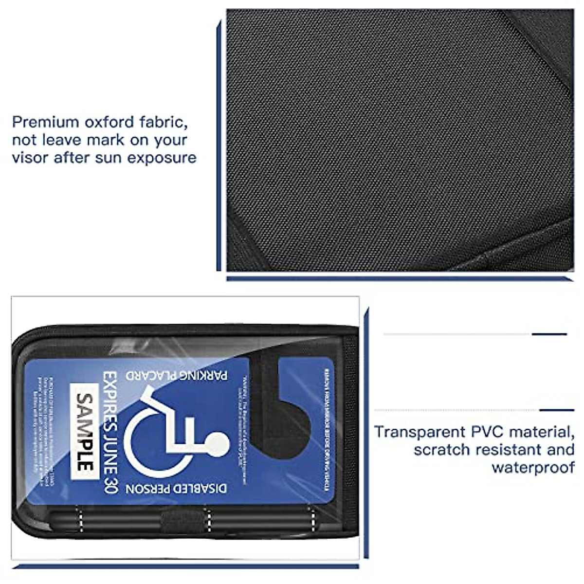 Rhino Valley Handicap Placard Holder with Organizer Pockets for Auto, Disabled Parking Permit Sign Protector for Car Sun Visor, PVC Protective Handicap Parking Sign Cover with Pen Holder&Elastic Strap