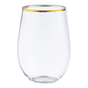 DecorLine Elegant Stemless Wine Goblets - 12 oz (Pack of 6) - Clear with Luxurious Gold Rim - Chic, Durable & Timeless Design - Perfect for Entertaining and Celebrations