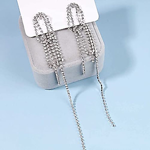 Yheakne Rhinestone Tassel Ear Jacket Earrings Long Rhinestone Chain Earrings Silver Crystal Tassel Earrings Vintage Chandelier Chain Earrings Luxury Statement Earrings Jewelry for Women and Girls Gifts