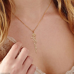 Jecivila Birth Flower Name Necklace Personalized, 18K Gold Plated Custom Name Birth Month Flower Necklace, Customized Floral Jewelry for Women Girlfriend Wife
