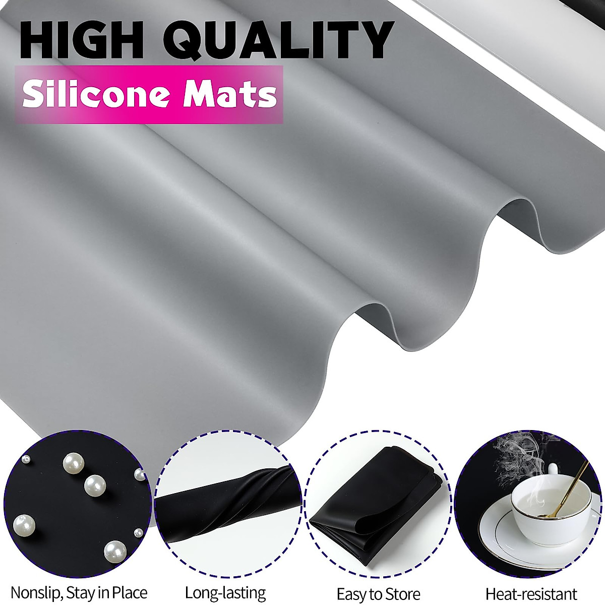 3 Pack Silicone Mats for Crafts, LEOBRO 15.7” x 11.7” Silicone Sheets for Resin Jewelry Casting Molds, Placemat, Nonstick Multipurpose Silicone Craft Mats for Resin Molds, Black, Dark Gray,Transparent