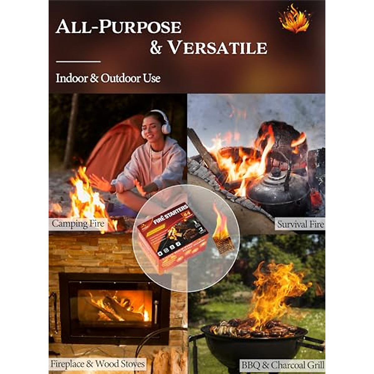 Nvkrvks Fire Starter, Easy-Burning Fire Starter Squares for Wood Stoves, Campfires, Grill Pit and Fireplace, Natural & Waterproof BBQ Fire Starters, 64 Mini Square