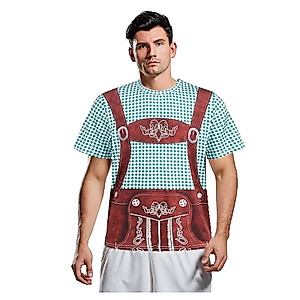 Colorful House Oktoberfest T-Shirt Men October Festival Costume German Costume Lederhosen Men Shirt Green(Green, X-Large)