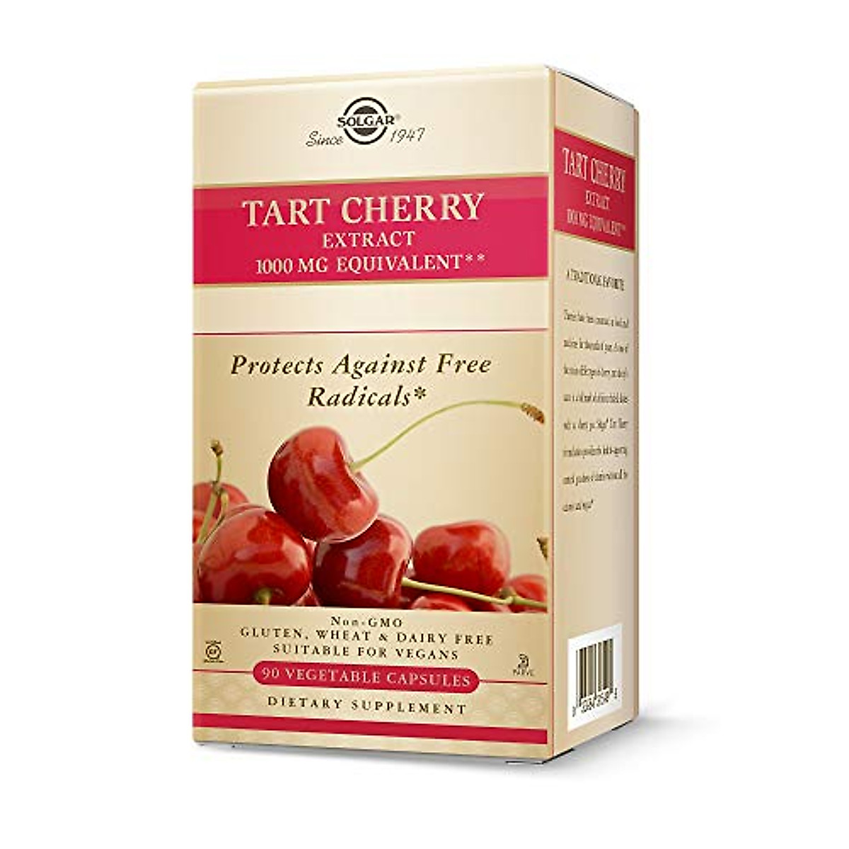 Solgar Tart Cherry 1000 mg, 90 Vegetable Capsules - Antioxidant with Quercetin, Chlorogenic Acid & Anthocyanins Compounds - Non GMO, Vegan, Gluten Free, Dairy Free - 90 Servings