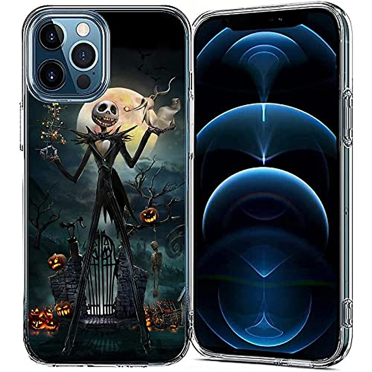 Xovive Classical The Nightmare Jack Design Halloween Phone Case Compatible with iPhone 13 Mini Before Christmas Skellington Print Pure Clear TPU Soft Case Cover Shockproof