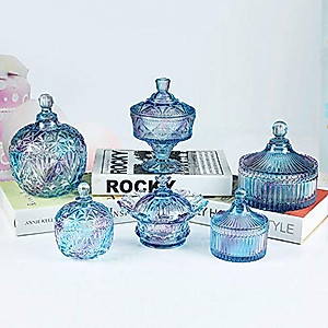 SOCOSY Royal Embossed Diamond Shaped Glass Candy Jar with Lid Jewelry Box Wedding Candy Buffet Jar Kitchen Storage Jar-Blue-10 oz