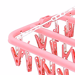 Groupcow Clip and Drip Hanger Clothes Hanger Drying Rack 32 Clips (Pink)