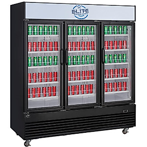 Elite Kitchen Supply Commercial Display Merchandiser Refrigerator, ETL NSF Fridge Cooler with 3 Glass Doors in Black, 3 Section Upright Reach-in, 78" W 69.43 cu. ft. Fan Cooling