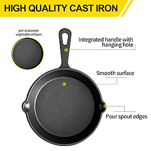 EDGING CASTING Pre-Seasoned 4.7-Inch Mini Cast Iron Skillet 3 Pack, Frying Pan, Indoor& Outdoor Use