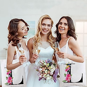 Andeiltech Initial Canvas Tote Bag Floral Letter Personalized Makeup Bag Monogrammed Gift for Bridesmaids Birthday Wedding