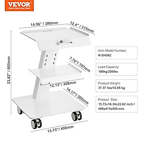 VEVOR Medical Cart,3-Layer Lab Cart 70.5 LBS Load Capacity,Heavy Duty Esthetician Cart with 4 PE Wheels for Lab, Hospital, Dental Office, Salon and More