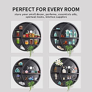 Myuilor Wooden Moon Shelf, 15.75Inch Crescent Moon Shelf for Crystals, Stones & Essential Oils, Crystal Shelf Display Pine Floating Circle Shelf, Crystal Moon Shelves