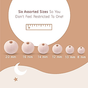 MaZeeb 500 Wooden Beads For Crafts with Jute Twine - 6 Sizes 8mm to 20mm, Assorted Small to Large Wooden Beads Bulk - Contains Large Wood Beads For Crafts, Garland, DIY - Unfinished Wooden Craft Beads
