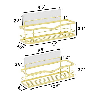 MZF 2-Pack Shower Caddy, No Drilling Adhesive Shower Shelf, Rustproof Stainless Steel Bathroom Shower Organizer Storage, Shower Shelf for Inside Shower & Kitchen Storage, Gold