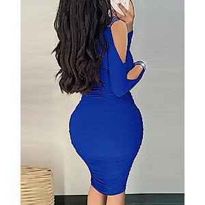 IyMoo vestidos elegantes de mujer para fiesta - Women's Sexy Sequin Rhinestone Bodycon Club Night Birthday Party Dresses Sparkly Midi Date Night Dress Blue