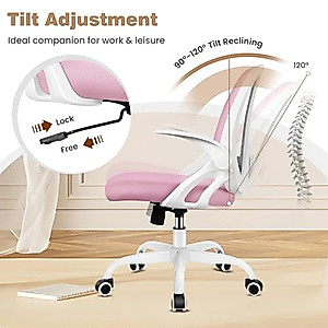 Razzor Office Chair, Ergonomic Computer Desk Chair with Lumbar Support, Breathable Mesh Rolling Swivel Task Chair with Flip-up Armrest and Adjustable Height for Home Office - Pink
