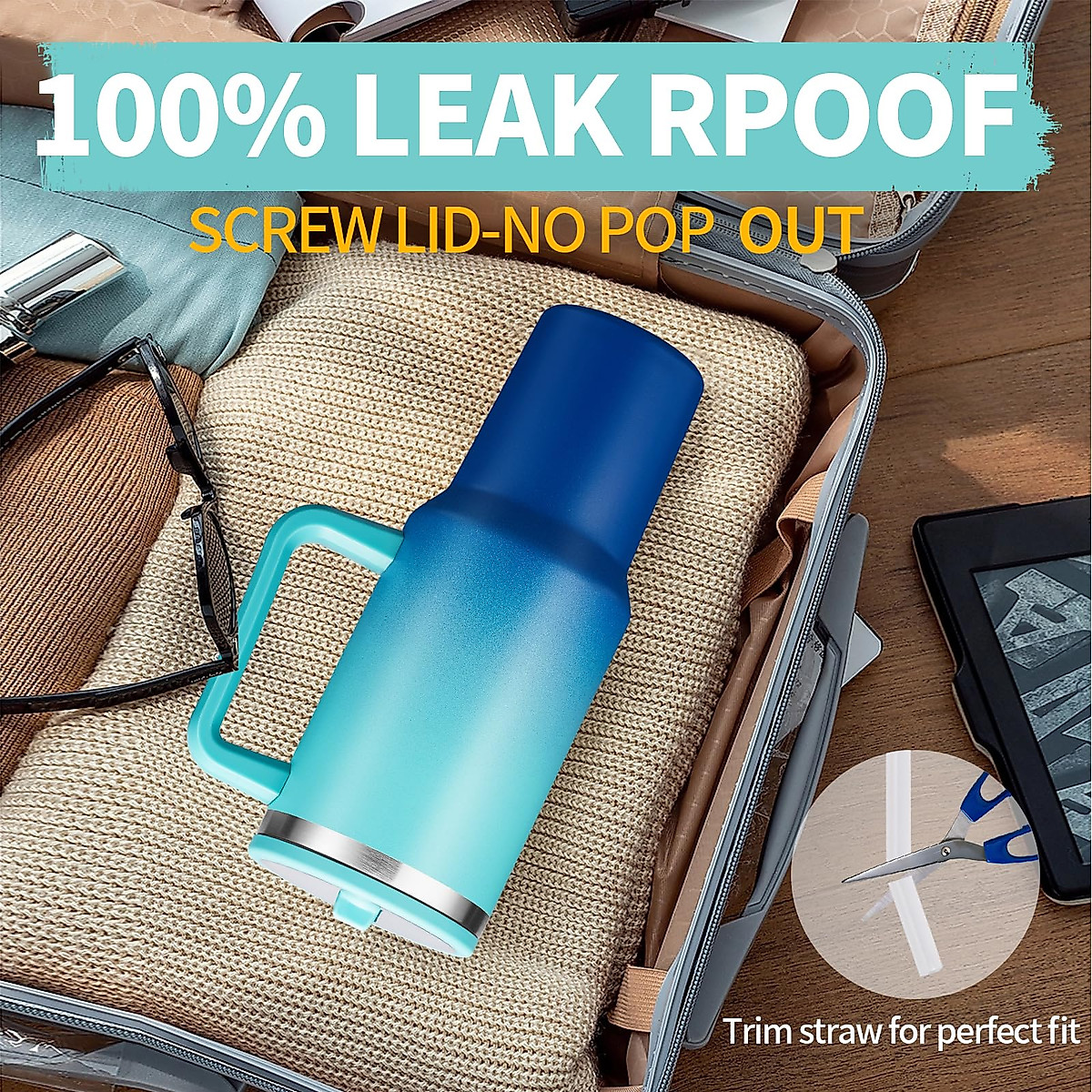 BENZZO Insulated Tumblers 40 oz Tumbler with Flip Straw - Thermal Cup with Lid Coffee Mug Keep Cold-34h & Hot-10h, Stainless Steel Mug Leakproof Dishwasher Safe Insulated Cup with Lid