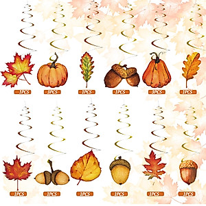Whaline 32Pcs Fall Hanging Swirl Pumpkin Maple Leaf Pinecone Swirl Ceiling Hanging Decoration Fall Party Swirls for Autumn Harvest Thanksgiving Party Ornaments Favors Supplies Decoration