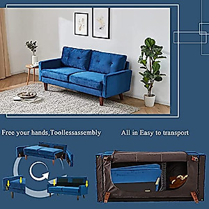 Dreamsir 69" Modern Cream Love Seats Sofa Couch Furniture, Velvet Fabric Mid Century Couch for Living Room, Bedroom, Apartment/Easy, Tool-Free Assembly (Sofa, Navy Blue)