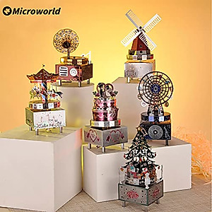 Microworld 3D Metal Puzzle, Music Box Zodiac Ferris Wheel Metal Model Kits, DIY 3D Puzzle Art Craft Gift Toy for Teen (Castle in The Sky)