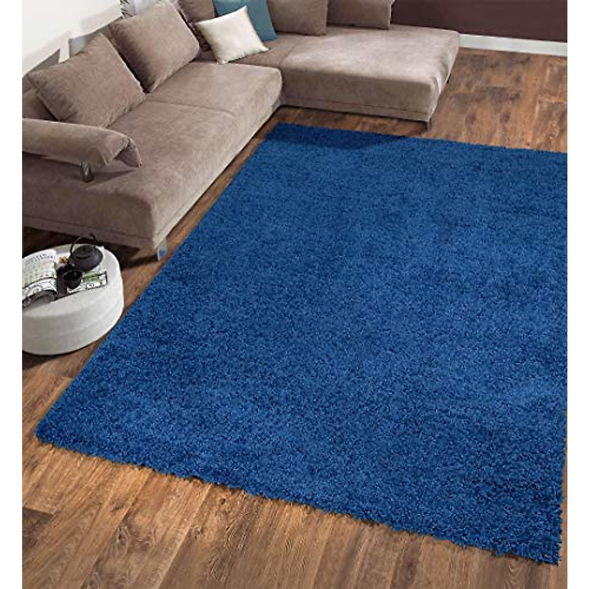 Sweethome Stores Cozy Collection Plush Luxurious Solid Navy Solid Design (5' X 7') Shag Living Room & Bedroom Area Rug